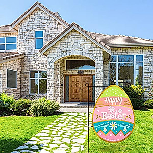 Whaline Happy Easter Garden Flag Colorful Easter Egg Shaped Yard Flag with Rubber Stopper and Windproof Clip Double-Sided Waterproof Spring Holiday Outdoor Burlap Fabric Flag for Patio Lawn