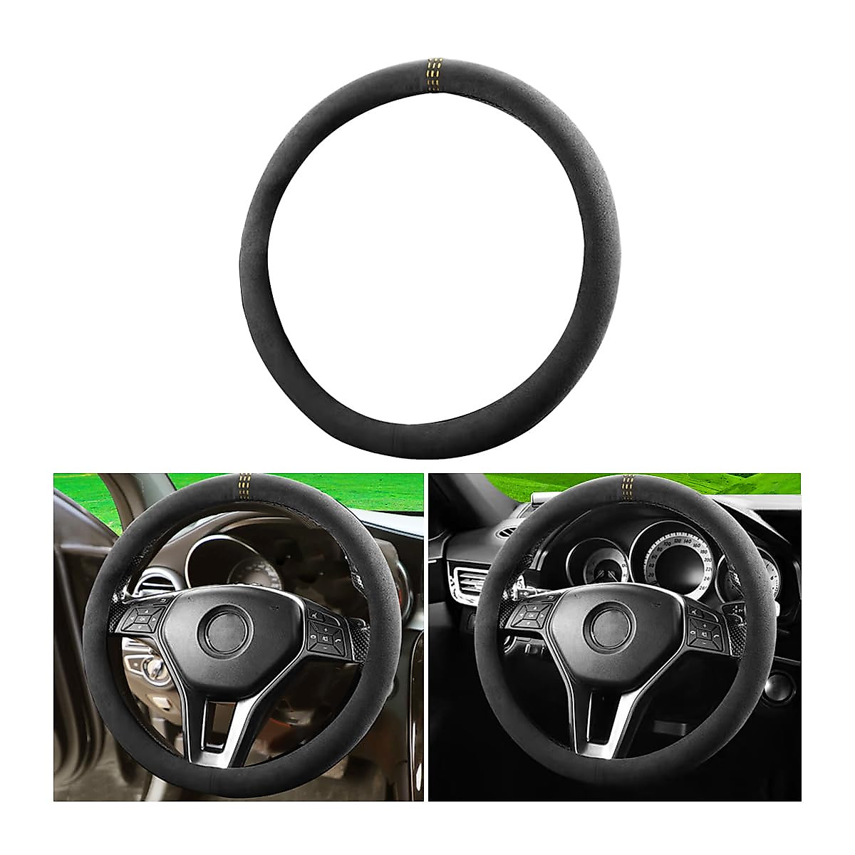 BESULEN Steering Wheel Cover, Anti-Slip and Breathable, Warm in Winter and Cool in Summer, 15 Inch Car Steering Wheel Protector with Grid of The Correction Marker for Men Women
