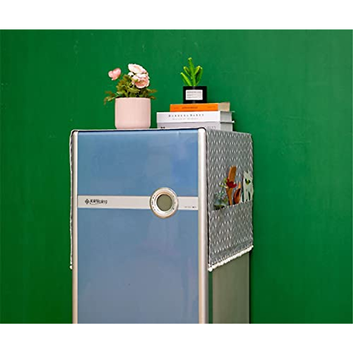 Dezapuby Dust-Proof Refrigerator Cover Cotton Washing Machine Top Protector with Side Storage Bags Universal Cover Cloth for Home and Kitchen (Gray Arrow)