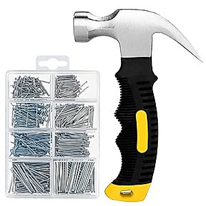 KURUI 700PCs Small Nails for Hanging Pictures Assortment Kit & 8oz Small Hammer, Mini Hammer Set with Hardware Nails Assorted Set, 280 Wall Nails & 280 Finishing Nails