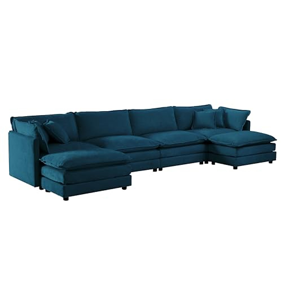 FANYE 146.5" Modern U Shaped Reversible Chaises Sectional Deep Seat Sofa & Couch with Movable Ottomans,Oversized Modular Sleeper Upholstered Furniture for Living Room, Apartment, Studio, Office, Blue