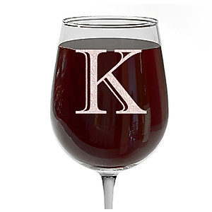 Etched Monogram 16oz Stemmed Wine Glass (Letter K) – A-Z Customized Gifts for Women, Personalized Wine Gifts for Women, Custom Engraved Gift for Wedding, Wine Accessories for Wine Lovers, Mom, Sister
