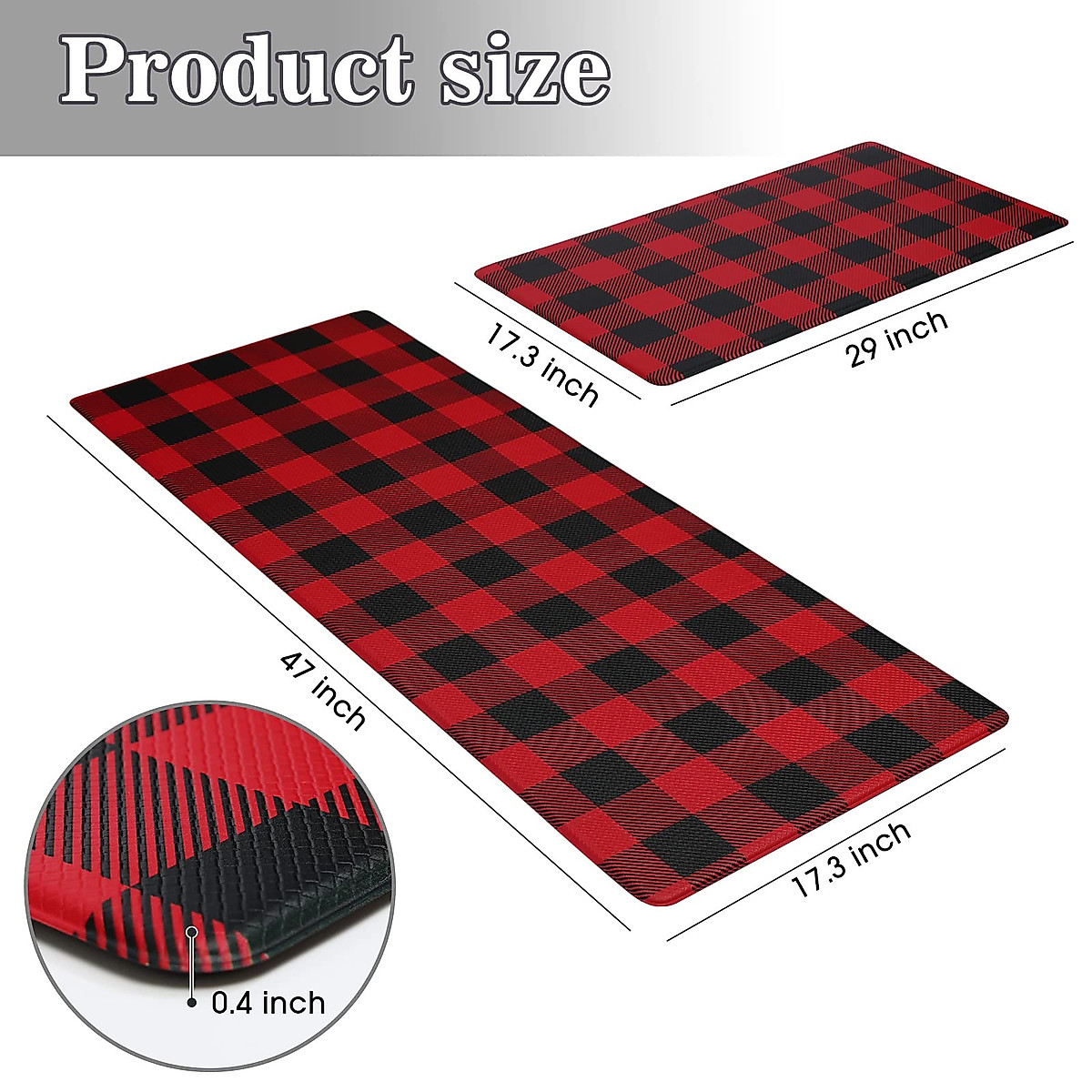 MAYHMYO Kitchen Mats Cushioned 2PCS Black and Red Kitchen Rugs Non Skid Waterproof Kitchen Floor Mat Memory Foam Cushioned Rugs Anti-Fatigue Mats for Kitchen Floor Offices & Laundries