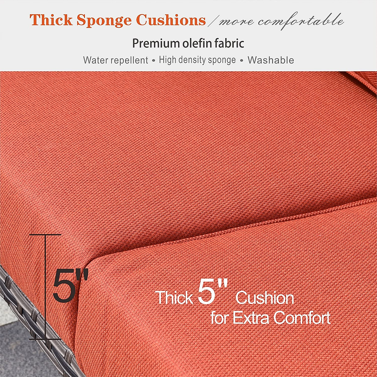 ovios Patio Furniture Set 6 Pieces All Weather Outdoor Wicker Rattan Sofa Set with Coffee Table Ottomans High Back Sofa Thick Cushion Garden Backyard Porch (Orange Red)