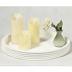 Carah & Cossh Round Wooden Serving Tray, Whitewashed Round Decorative Wood Tray, Round Farmhouse Rustic Decorative Tray, Perfect for Storage and Display (White)