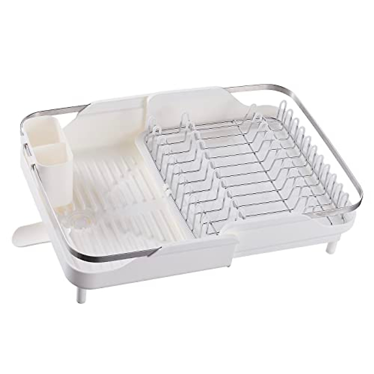 VEVOR Dish Drying Rack, Expandable (11.6"-18.5") Stainless Steel Dish Drainer with Drainboard, Large Capacity Storage Space Saver, Single Tier Cup and Utensil Holder for Kitchen Counter Over The Sink