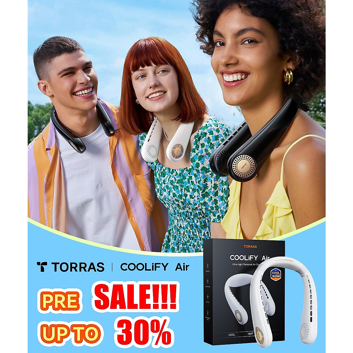 TORRAS [COOLiFY Air・2024 Upgrade Neck Air Conditioner, Ultra-Light Portable Neck Fan Rechargeable, Personal Cooling Device Neck Fans that blow cold air with 3 Modes Fan/Cooler/Heat, White