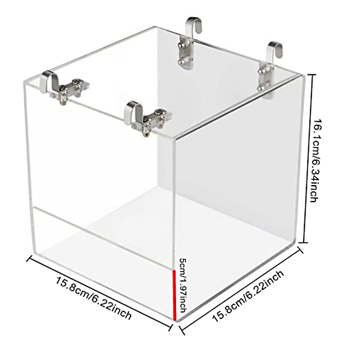 Xxmbbjy Hanging Cube Bird Bath Cage, Transparent Bird Bathtub Bath Shower with Stainless Steel Hooks for Small Bird Canary Parakeet Budgerigar Parrots Crested Myna Cockatiel Lovebird (Large)