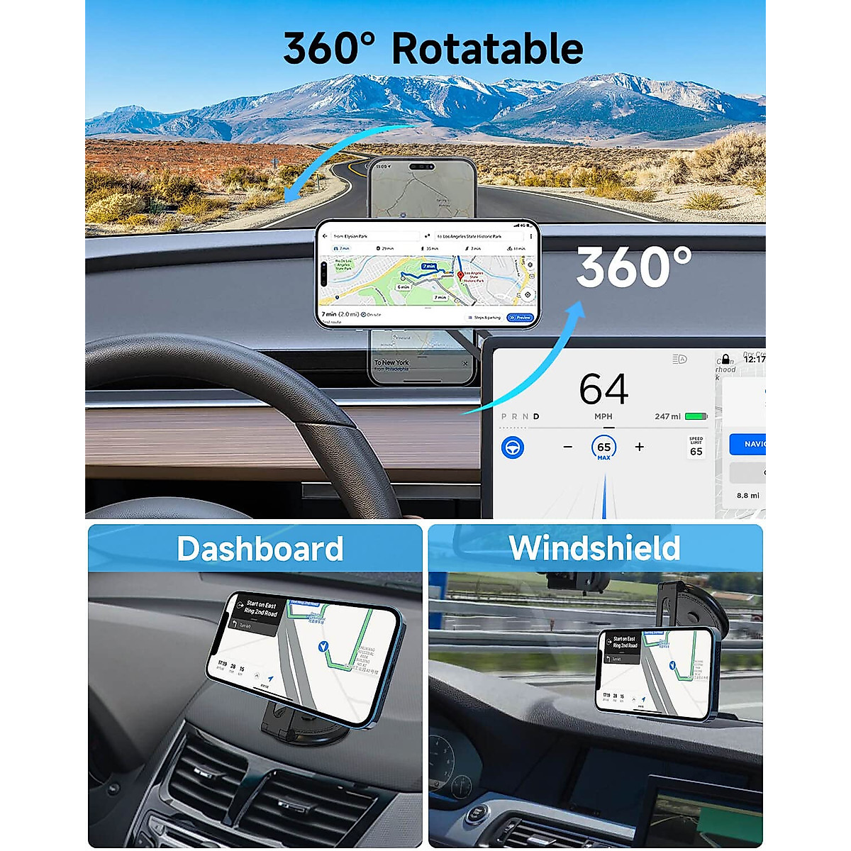 Tesla Phone Mount, MagSafe Car Mount for Tesla Model 3 Model Y, Foldable Hidden Magnetic Phone Mount Fit for iPhone 14 13 12 Series and All Phone, Tesla Model 3 Accessories, Tesla Model Y Accessories