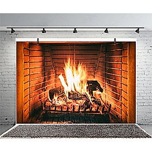 LFEEY 5x3ft Burning Firewoods Photo Backdrop Large Fireplace Flaming Woods Camping Poster Outdoor Travel Barbeques Party Photography Background Photo Studio Props