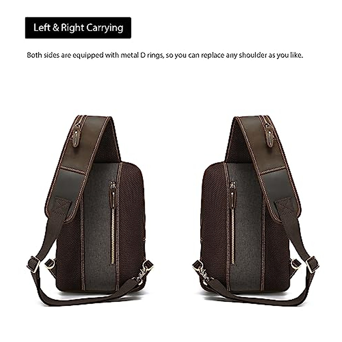 LANNSYNE Full Grain Leather Sling Bag For Men Crossbody Chest Daypack fits 12.9" iPad