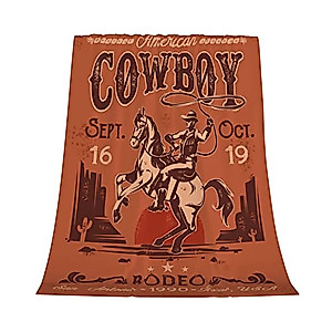 Vintage Western Cowboy Riding Horse Soft Throw Blanket All Season Microplush Warm Blankets Lightweight Tufted Fuzzy Flannel Fleece Throws Blanket for Bed Sofa Couch 60"x50"