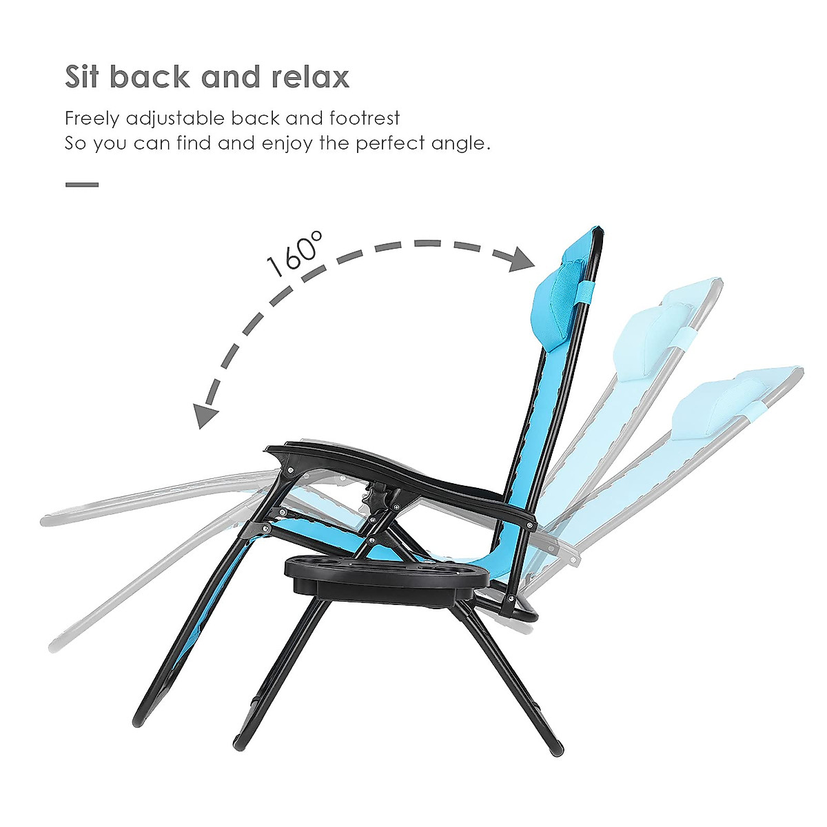 OKVAC Zero Gravity Chair Set of 2 with Side Table, Adjustable Foldable Patio Lounge Recliner w/Pillow&Cup Holder, for in/Outdoor, Poolside, Garden, Camping, Lawn, Yard, Beach, 310LBS Capacity