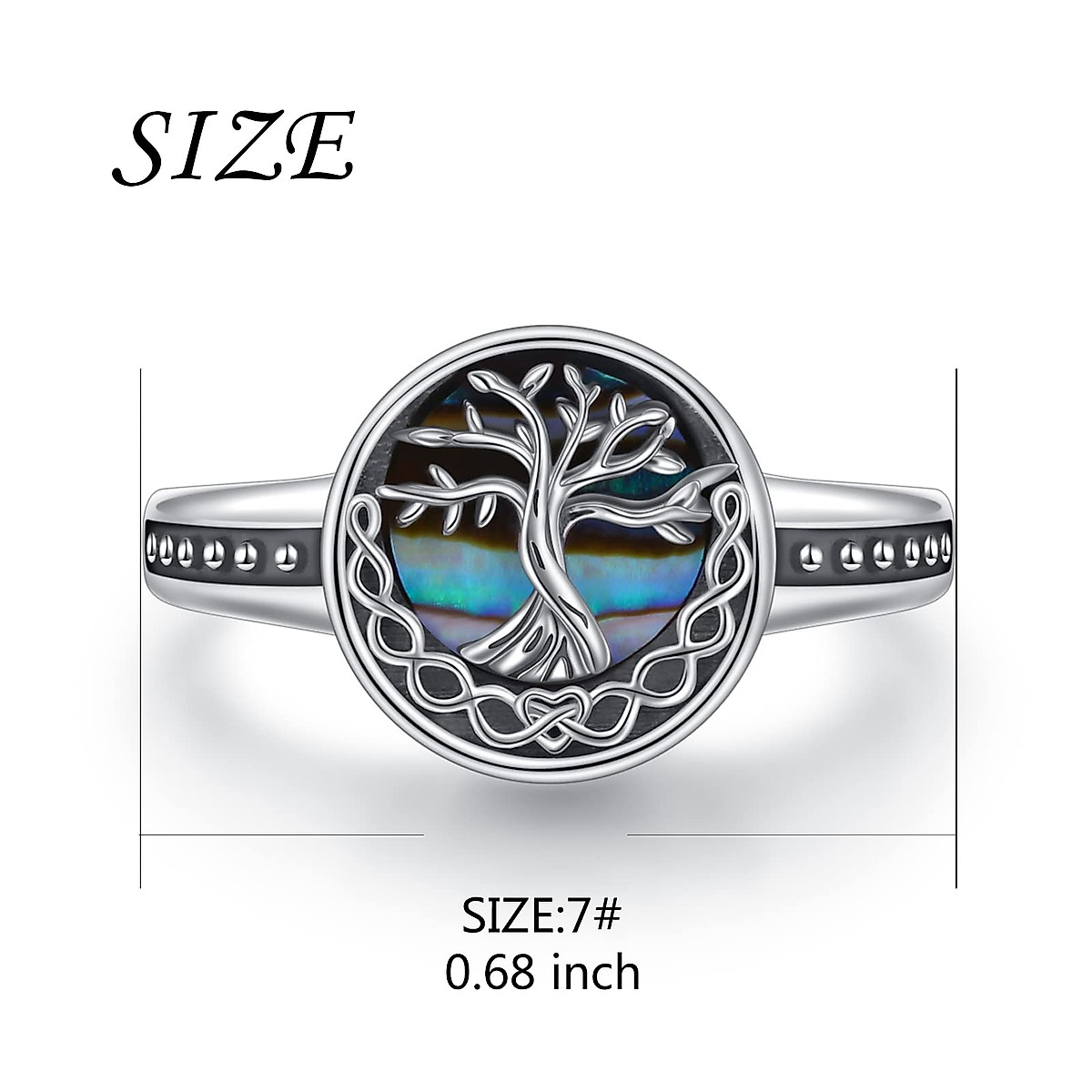 Tree of Life Urn Ring for Ashes 925 Sterling Silver Celtic Knot Memorial Keepsake Jewelry Always in My Heart Abalone Shell Cremation Ring for Women Men Size 7