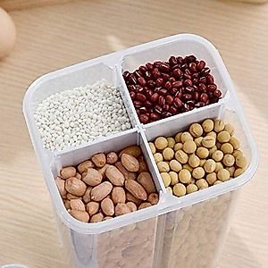 BIPEGE Airtight Cereal Storage Container, Clear 2.3L Airtight Kitchen Food Storage Container with Lids and Compartments for Grain, Sugar, Flour, Rice, Nuts, Snacks