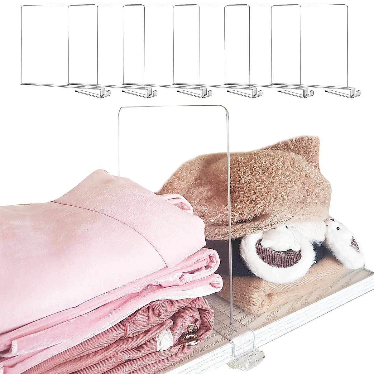 Yunlism Clear Acrylic Shelf Dividers, 12 Inches [Extra Tall Version] Clear Shelf Dividers for Organization, Closets Shelf Separator, Shelf Divider Fits Shelves of 0.4-0.9 Inch Thickness (6 Pack)