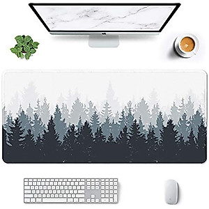 Auhoahsil Large Mouse Pad, Full Desk XXL Extended Gaming Mouse Pad 35" X 15", Waterproof Desk Mat with Stitched Edge, Non-Slip Laptop Computer Keyboard Mousepad for Office & Home, Misty Forest Design