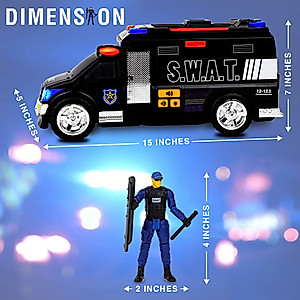Playkidiz 15'' SWAT Toy Truck, Armored Police Car, Toy Truck for Kids, Lights & Sounds with Accessories, Rescue Role Playset, Play & Learn Toddler Toys Ages 3+