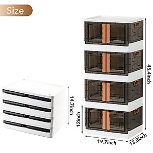 BOQORAD Stackable Storage Bins with Lids, 10 Gal Collapsible Plastic Storage Bins With Wheels, Folding Storage Cabinet with Doors, Foldable Toy Clothes Organizer for Closet Home Dorm, 4 Pack White