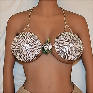 Sparkly Crystal Bra Chain Round Rhinestone BIkini Top Cover Chest Body Chain for Women Sexy Summer Beach Nightclub Part Body Jewelry