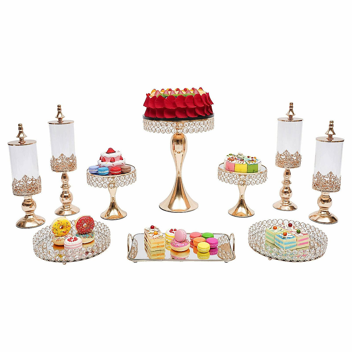 BOTAIDAHONG Gold Round Metal Cupcake Holder Crystal Base Display Plate Rectangular Mirror-top Cake Stand Fruits Dessert Serving Tray for Wedding Party Decor, 10 PCS
