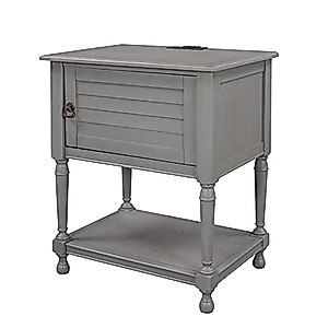 Nightstand with Charging Station, End Table with USB Ports & Power Outlet, Side Table with Storage Cabinet and Shelves, Modern Farmhouse Bedside Sofa Table for Home Office, Gray