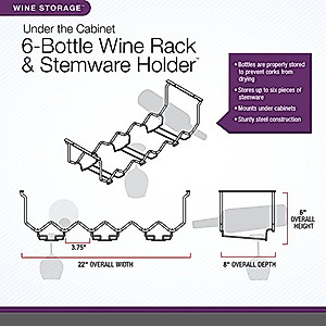 Spectrum Diversified Rack & Stemware Holder Holds 6 Bottle & 6 Stems, Space-Saving Under Cabinet Kitchen Wine Storage, Home Bar Organization, Chrome