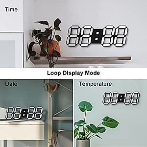 Deeyaple Led Digital Alarm Clock 3D Small Wall Clock Snooze Dimmable Time Memory 12/24 Date Temperature Remote Control Night Light Office Kitchen Living Room Bedroom (15 Inch, Black