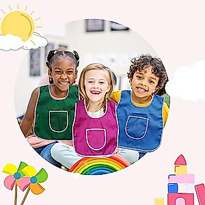 DPIYA apron for kids boys girls artist with pocket chef apron for kitchen cooking baking art painting classroom party aprons (dark green)