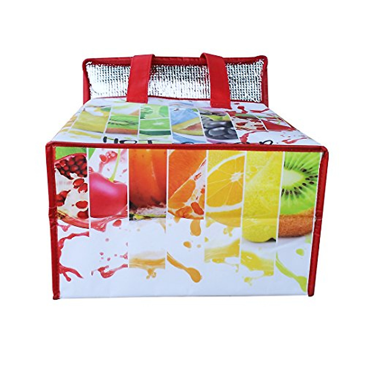 Earthwise Insulated Reusable Grocery Bag Shopping Tote with Zipper Top Lid Durable Thermal Collapsible Catering 2 Pack (Fruit)