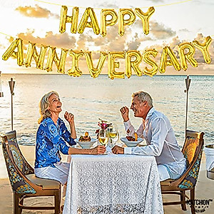 KatchOn, Gold Happy Anniversary Balloons Letters - Huge, 16 Inch | Gold Happy Anniversary Banner for Happy Anniversary Decorations | Gold Happy Anniversary Sign for Anniversary Party Decorations