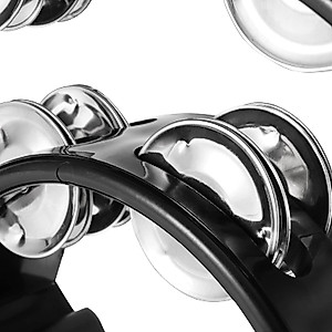 MUKLEI 4 Pack 9 Inch Double Row Tambourine, Half Moon Musical Tambourine, Metal Jingles Hand Held Percussion Drum with Ergonomic Handle Grip for KTV, Party, Gift, Black