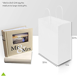 Prime Line Packaging Medium White Gift Bags with Handles, Shopping Totes for Small Business, Boutiques, Merchandise, Parties, Bulk, 10x5x13 100 Pack