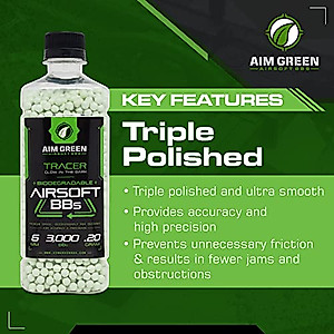 Aim Green Tracer Biodegradable Airsoft BBS, Glow-in-The-Dark BBS, 3,000 Count, 0.20 Grams