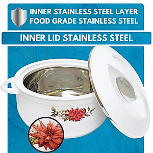 Nova Casserole, Stainless Steel insulated Hot Pot, Elegant Food Warmer Cooler, Thermal Serving Bowl, Keeps Food Warm, Hot & Cold for Long Hours for Hours Set of 3 Pcs (1.0L 1.6L 2.5L) (White)