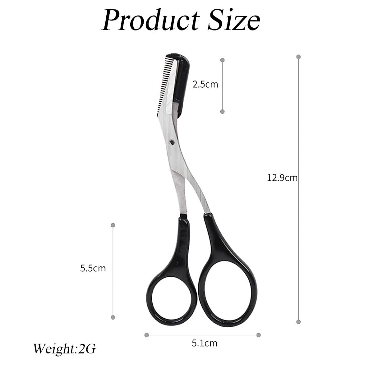 1 PCS Men Women Professional Eyebrow Scissors-Eyelash Hair Remover Tool with Comb and Non Slip Finger Grips(Black+ Silver)