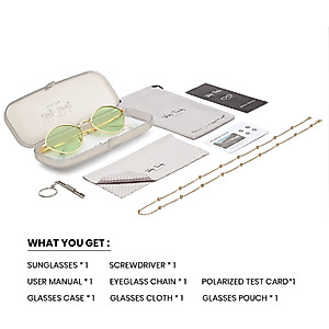 Veda Tinda Vision Green Womens Oval Sunglasses with Chain Polarized 90s Rave Sunglasses Retro Festival Sunglasses UV Protection