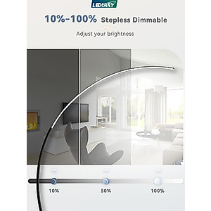 LEDIARY Arc Floor Lamp, 65" Modern Floor Lamp with Remote Control, Dimmable Standing Lamp, Black LED Reading Lamp for Living Room Bedroom Office Home, Stepless Color Temperature