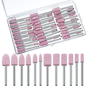 48 Pieces Abrasive Mounted Stone Grinding Wheel Head Mounted Grinding Point Stone Heads with Box Compatible with Rotary Tool, 1/8 Inch Shank and 6 Sizes (Pink, Aluminium Oxide)