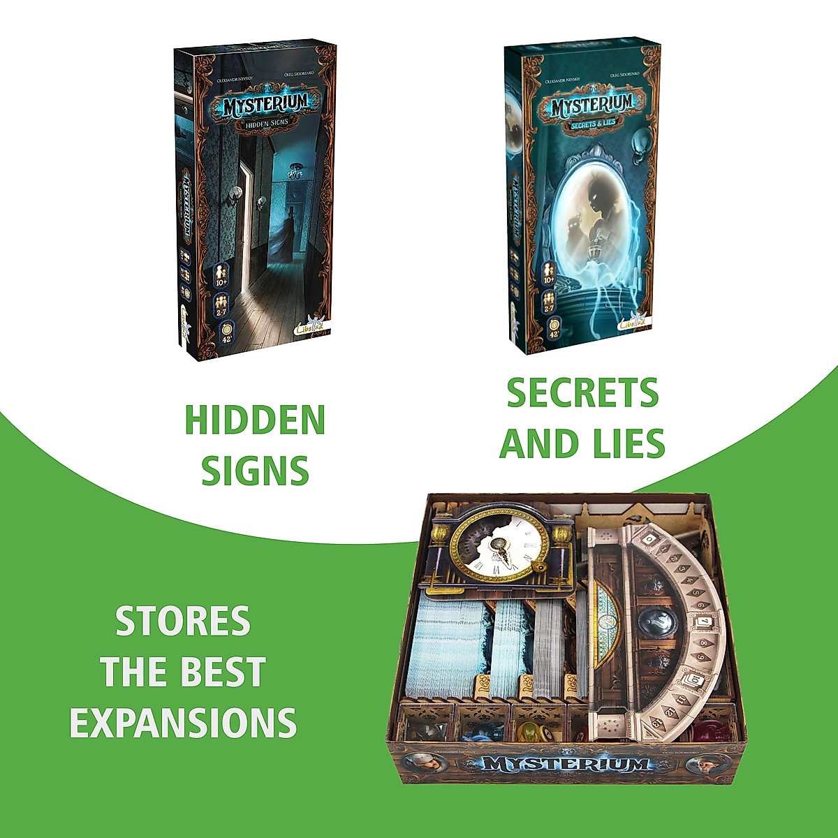 TowerRex Organizer for Mysterium board game, Mysterium Hidden Signs expansion, Mysterium Secrets And Lies expansion Box Insert