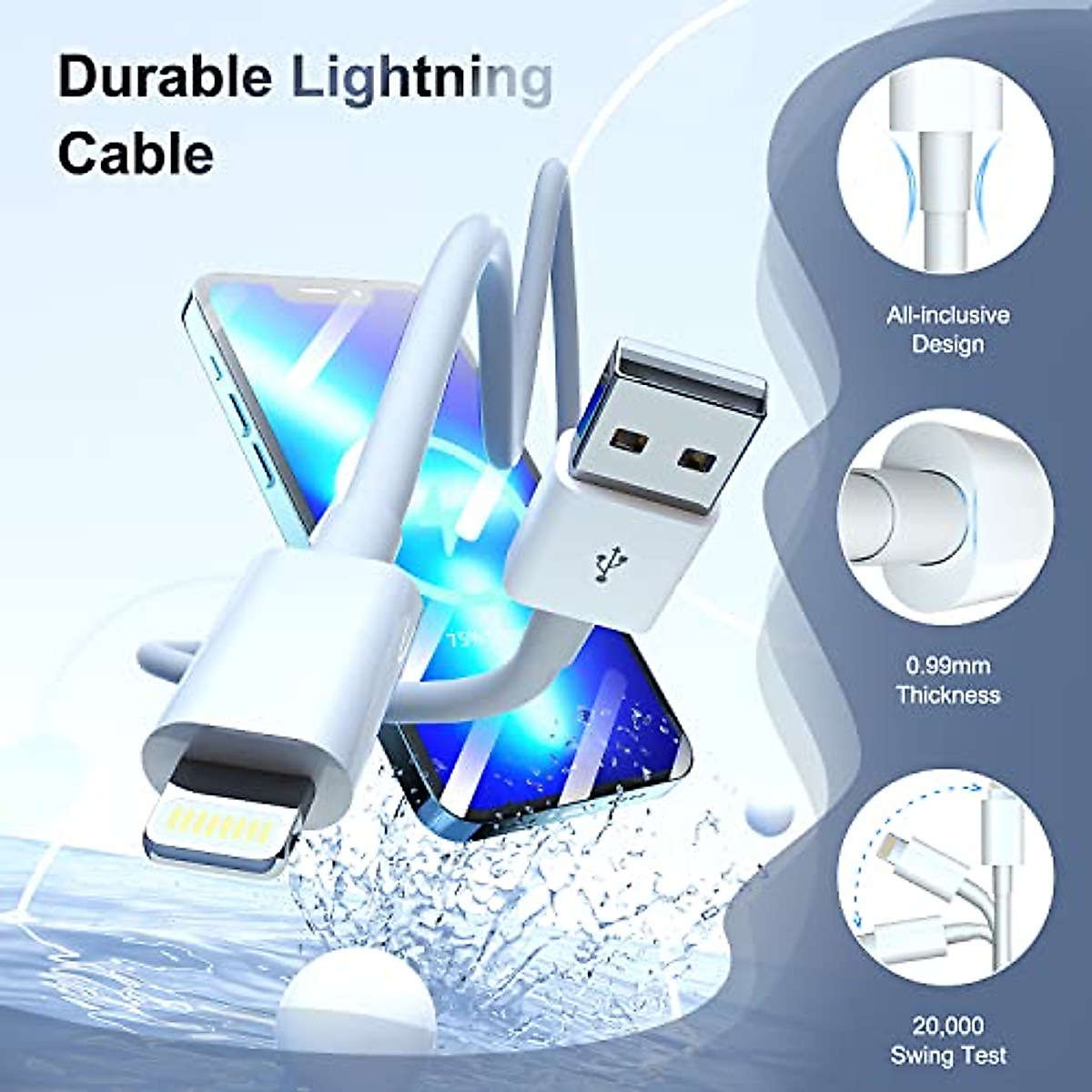 iPhone Charger 6 Feet Apple MFi Certified, Lightning Cable 6FT Fast Charging Cord Compatible with iPhone 14 13 12 11 Pro Max XR XS X 8 7 Plus 6S / iPad/Airpods (3 Pack)