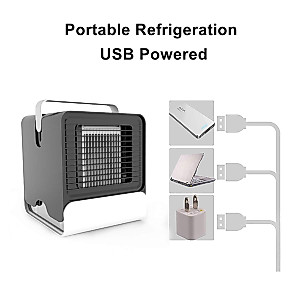 Air Cooler, Evaporative Air Cooler& Portable Air Conditioner/Humidifier Mini-negative Ion USB Air Conditioning Fan, Desktop Cooler Office Refrigeration Strong, Low Noise Design with Night Lights