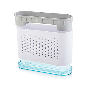 Minky Homecare Slimline Caddy, Sponge Holder for Kitchen, Slim Design Fits Anywhere Sink Organizer with Brush Compartment, Removable Tray, Drainage Spout-Made in UK, One Size, White