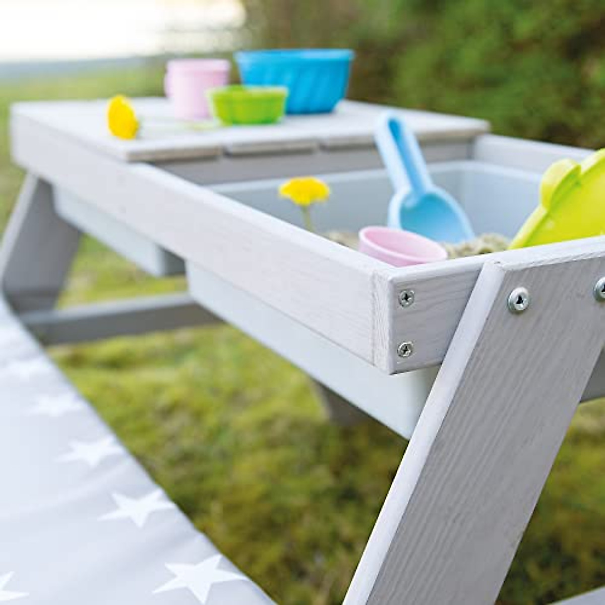 roba: Picnic Play Table Set - Grey - with Play Tubs & Storage Compartment, Weatherproof Solid Wood, Bench Seats & Mud Table, Toddler & Kids, Ages 1+