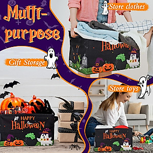 Yeyeplum Halloween Storage Basket Halloween Spooky Basket Foldable Organizer Bins Halloween Storage Basket with Handle Pumpkin Candy Gift Basket Trick or Treat Bags Basket Halloween Storage Container