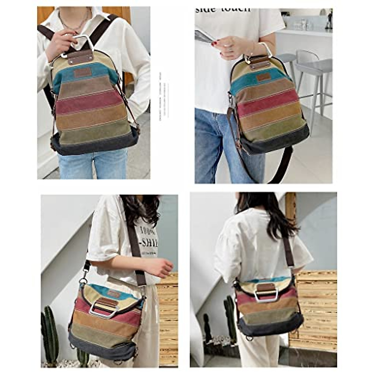 Canvas Shoulder Bags Hobo Handbags Purse Multicolor Patchwork Casual Messenger Bag Top Handle Tote Crossbody Bags for Women (CS1142)