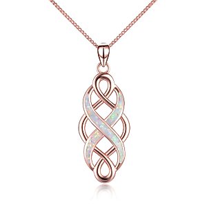 YFN Irish Celtic Knot Created Opal Pendant Necklace Infinity Love Sterling Silver CZ Jewelry 18"
