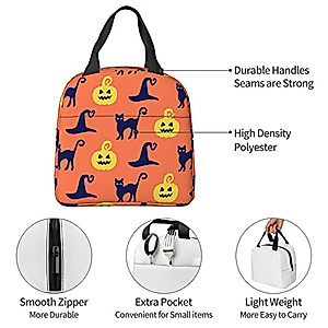 Cat Pumpkin Lunch Bag Women Small Cooler Bags Insulated Lunch Box for Teen Girls Mens Lunchbox for Work Cooler Tote Bag Waterproof Leak Proof for School Pinic Orange