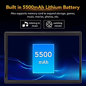 Tablet 10.1 Inch 1280x800 IPS 5MP Front 13MP Rear 2.4G 5G Dual Band Telephony Tablet Blue 100240V with OTG Cable for 8.1 (US Plug)