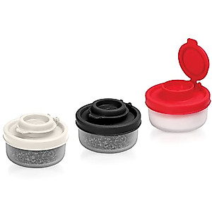 Salt and Pepper Shakers Moisture Proof Mini Salt Shaker to go Camping Picnic Outdoors Kitchen Lunch Boxes Travel Spice Set Clear with colored lids Plastic Airtight Spice Jar Dispenser (Small, 3 pack)